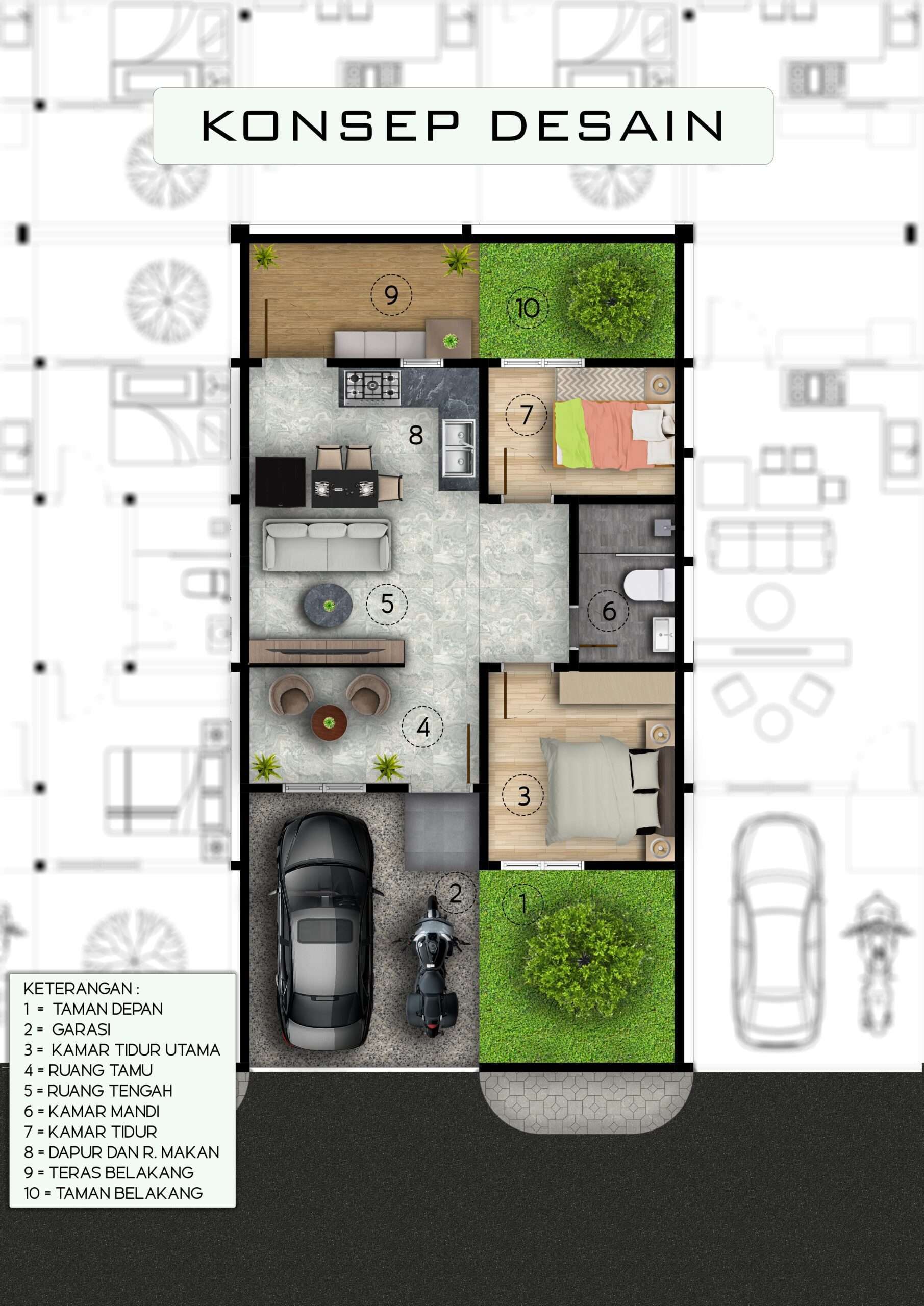 Desain Denah Menggunakan Photoshop dengan Texture dan Watercolor Style ...
