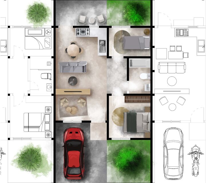 Rendering Denah dengan menggunakan Texture Style dan Watercolor Style ...